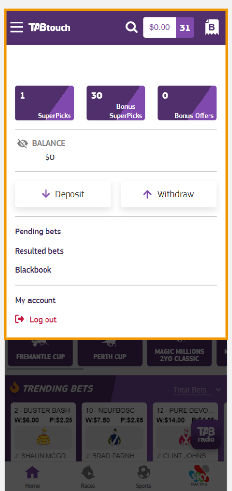 Accessing ‘My Account’ – Mobile/App – TABtouch Help
